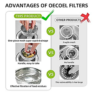 Oecoel Kitchen Sink Strainer Drain for Stopper Combo Basket Replacement Stainless Steel Sink Drain with Handle 3-1/2 Inch Sink Stopper Suitable for Bathroom Kitchen Drain Strainer(2 pcs)