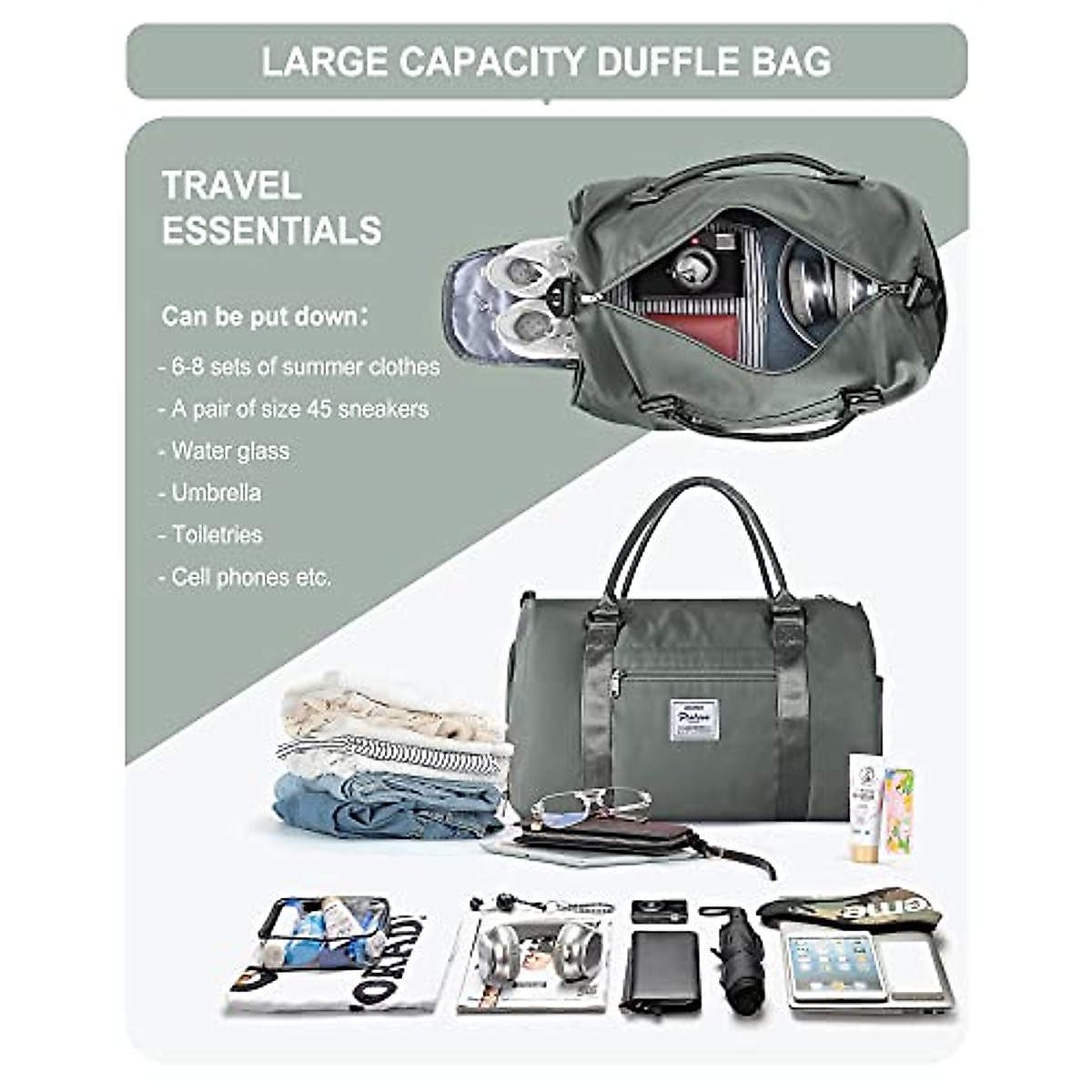 Gym Bag Womens Mens with Shoes Compartment and Wet Pocket,Travel Duffel Bag for Plane,Sport Gym Tote Bags Swimming Yoga,Waterproof Weekend Overnight Carry on Bag Hospital Holdalls