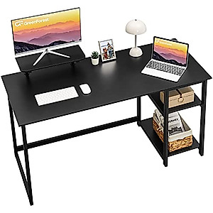 GreenForest Computer Home Office Desk with Monitor Stand and Storage Shelves on Left or Right Side,47 inch Modern Writing Study PC Laptop Work Table,Black