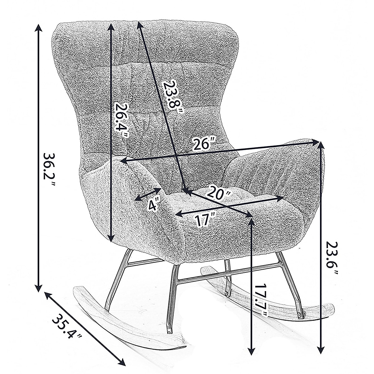 JEEOHEY Nursery Rocking Chair,Velvet Upholstered Glider Rocker Chair,Comfy Arm Chair,Modern Baby Rocking Accent Chair Indoor for Living Room, Bedroom,Office(Ivory)