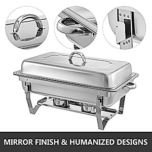 Mophorn Chafing Dish 4 Packs 8 Quart Stainless Steel Chafer Full Size Rectangular Chafers for Catering Buffet Warmer Set with Folding Frame