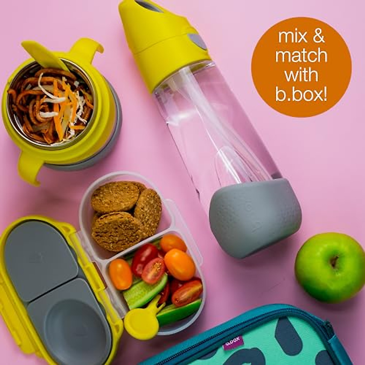 b.box 20oz Tritan Straw Bottle | Large, Modern Water Bottle with Flip Straw for Kids | Spill Proof, BPA Free (Emerald Forest, 20 oz)