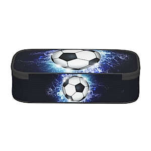 SNAPMADE Soccer Ball Pencil Box Sports Pencil Case for Boys Men, Large Capacity Durable Blue Black Pencil Pouch Storage Pen Bag Stationary Case with Double Zippers