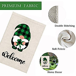 St Patricks Day Garden Flag Welcome Shamrocks Gnome Vertical Double Sided Gnomes Outdoor Yard Decoration 12x 18 Inch