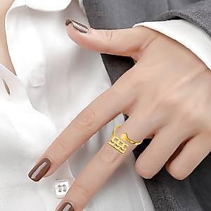 JAJAFOOK Stainless Steel Tarot Numerology Angel Number Ring, 000,111,222,333,444,555,666,777，888,999 Mysterious Tarot Numerology Ring for Women-Gold 333