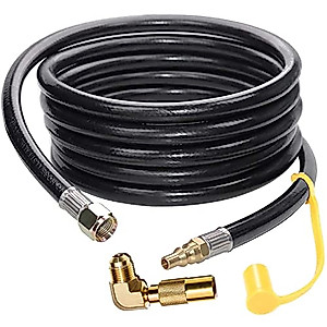 DOZYANT 12 Feet Propane Quick Connect Extension Hose with Propane Elbow Adapter Convertion Fitting for Blackstone 17 Inch or 22 Inch Griddle, Connect to RV Trailer with Quick-Connect Kit