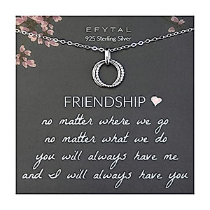 EFYTAL Friend Gifts for Women, Sterling Silver Studded Interlocking Circles Friendship Necklace, Best Friend Necklaces, Gifts for Friends Female, Bridesmaid Gift Ideas, Birthday Gifts for Women