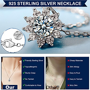 HMJ Diamond Sunflower Necklace for Women,1Carat Moissanite Snowflake Pendant Chain,Lab Diamond Jewelry S925 Sterling Sliver Halo Necklace Gift for Mom Mother Sister