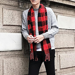 vimate Black Red Buffalo Checks Scarf, Super Soft Luxurious Cashmere Feel unisex for Men and Women Winter Scarf (US-Black Red Buffalo Checks)