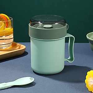 Soup Mug with Lid Scoop Soup To-Go Container Microwavable Cereal Cup with Handle Leak-Proof Silicone Seal Breakfast On the Go Cups for Soups Noodles Green