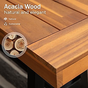 PHI VILLA Outdoor Acacia Wood Bench, 63" Long Patio Wooden Picnic Bench for 3 People, Backless Oil Finished Teak Bench for Garden, Porch, Yard