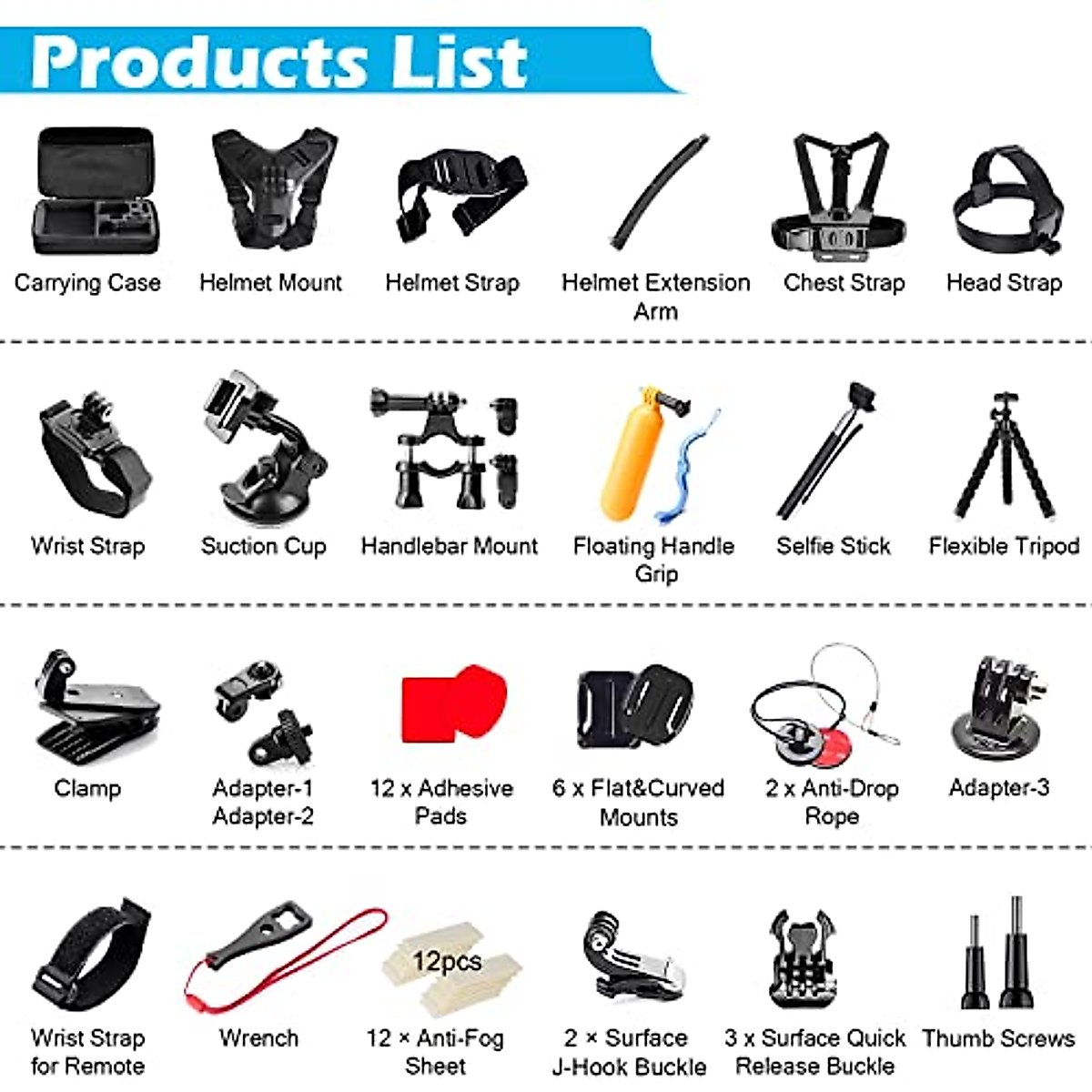 ZOOKKI Upgraded 70 in 1 Action Camera Accessories Kit for GoPro Hero11 10 9 8 7 6 5 4 3-Go Pro Black Sliver Session Fusion Max- Mount Case for AKASO APEMAN SJCAM DBPOWER Insta360 Xiaomi Yi DJI Osmo