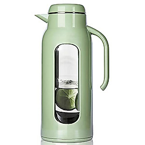 Delove 85oz/2.5 Liter Glass Water Pitcher with Lid and Shatterproof Shell - Iced Tea Pitcher&Carafe - Heat Resistant Glass Jug Water Carafe with Handle for Juice, Cold or Hot Beverages -Green