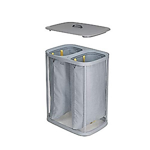 Joseph Joseph Tota 90-liter Laundry Hamper Separation Basket with lid, 2 Removable Washing Bags with Handles - Grey