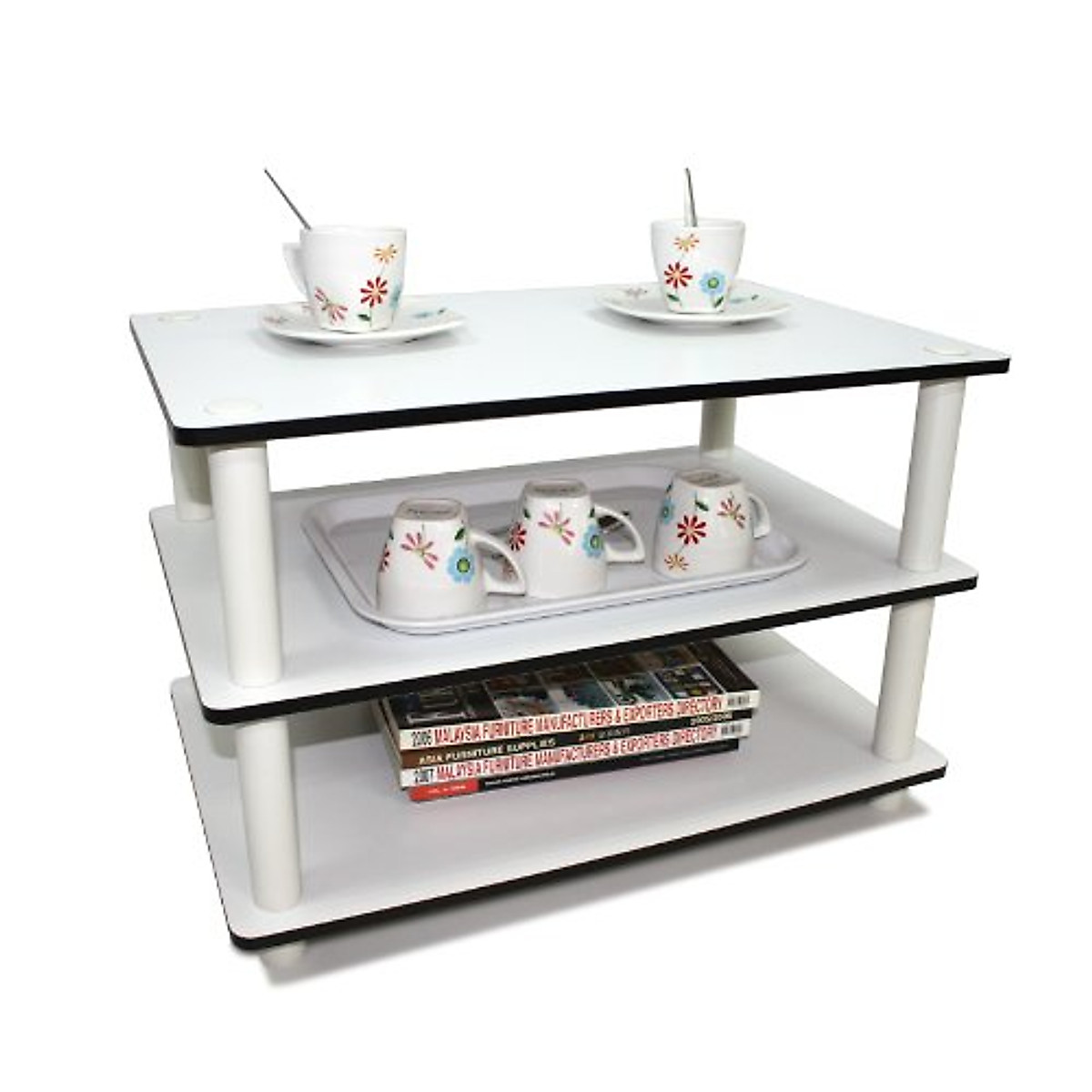 Furinno 11173 Just 3-Tier No Tools Coffee Table, White w/White Tube