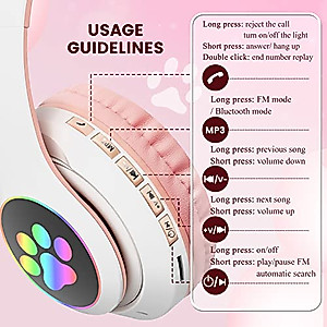 DVUIYYL Kids Headphones for School, Wireless Headphones for Kids and Adults, Kids Bluetooth Headphones with Microphone, Cat Ear Headphones for Girls and Boys