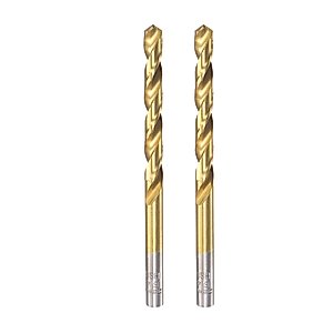 uxcell 6.3mm Drill Bits High Speed Steel Straight Shank 100mm Length Twist Drill Bit Fully Ground Titanium Coated 2 Pcs