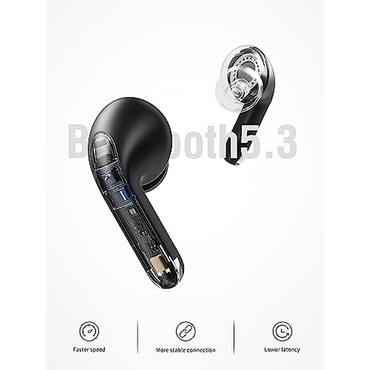 Wireless Earbuds, Bluetooth 5.3 Headphones 40H Playtime with 4 ENC Noise-Cancelling Mic, LED Digital Display Charging Case, Deep Bass IPX7 Waterproof Earphones Stereo Headset for Android iOS Black