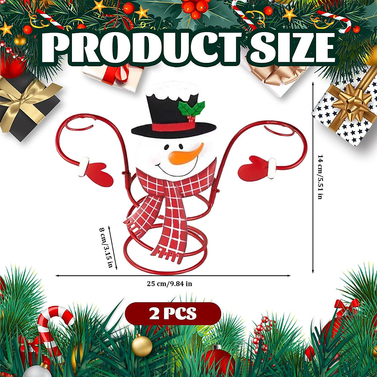 CAKEEYUM Wine Bottle Holder, 2Pcs Christmas Smowman Wine Rack, Cute Wine Glass Holder, Metal Wine Holder Hold 1 Bottle & 2 Glasses, Wine Decor for Chritmas Party Home Decor