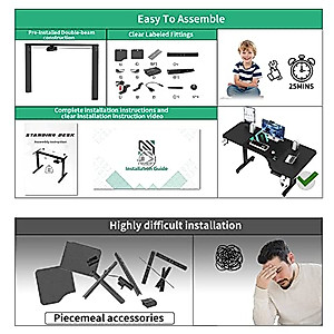 JWX Standing Adjustable Desk, 63 inches L Shaped Electric Standing Gaming Desk with Locking Wheels, Cup Holder, Headphone Hook, Cable Manager, Mouse pad, Carbon Fiber Textured Pane