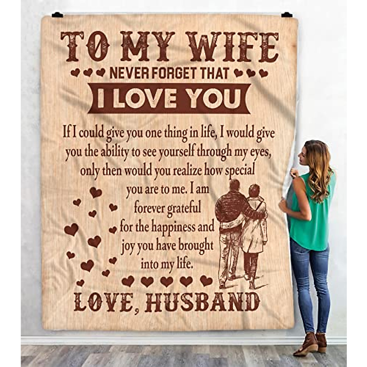 Personalized To My Wife Throw Blanket, Gift To My Wife Blanket From Husband, Never Forget That I Love You, Love Letter Blanket, Customized Name, Custom Blanket for Valentine’s Day, Anniversary