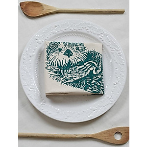 Otter Tea Towel, Organic Cotton, Cute Animal Decor, Sea, River, Hand Screen Printed, Flour Sack Dish Towel, Sweet Housewarming Gift, Natural