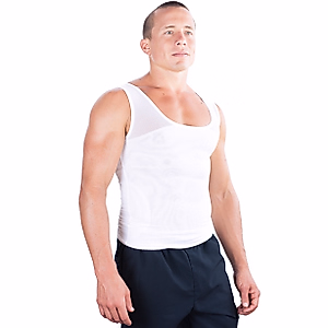 Esteem Apparel Original Men's Chest Compression Shirt to Hide Gynecomastia Moobs Shapewear (White, Large)