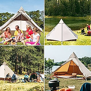 Baralir Outdoor Camping Tent Oxford Bell Tent Safari Tents Yurt Tent for Family with Cool Ventilation Mosquito Net Doors & Windows, Also Great for Winter with Zipper Full Closed