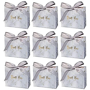 CheeseandU 24Pack Small Thank You Gift Bag Boxes Marble Pattern with Bowknot Decor Thank You Paper Bag for Wedding Baby Shower Thanksgiving Xmas Party Favor Candy Boxes, 4.5" Grey
