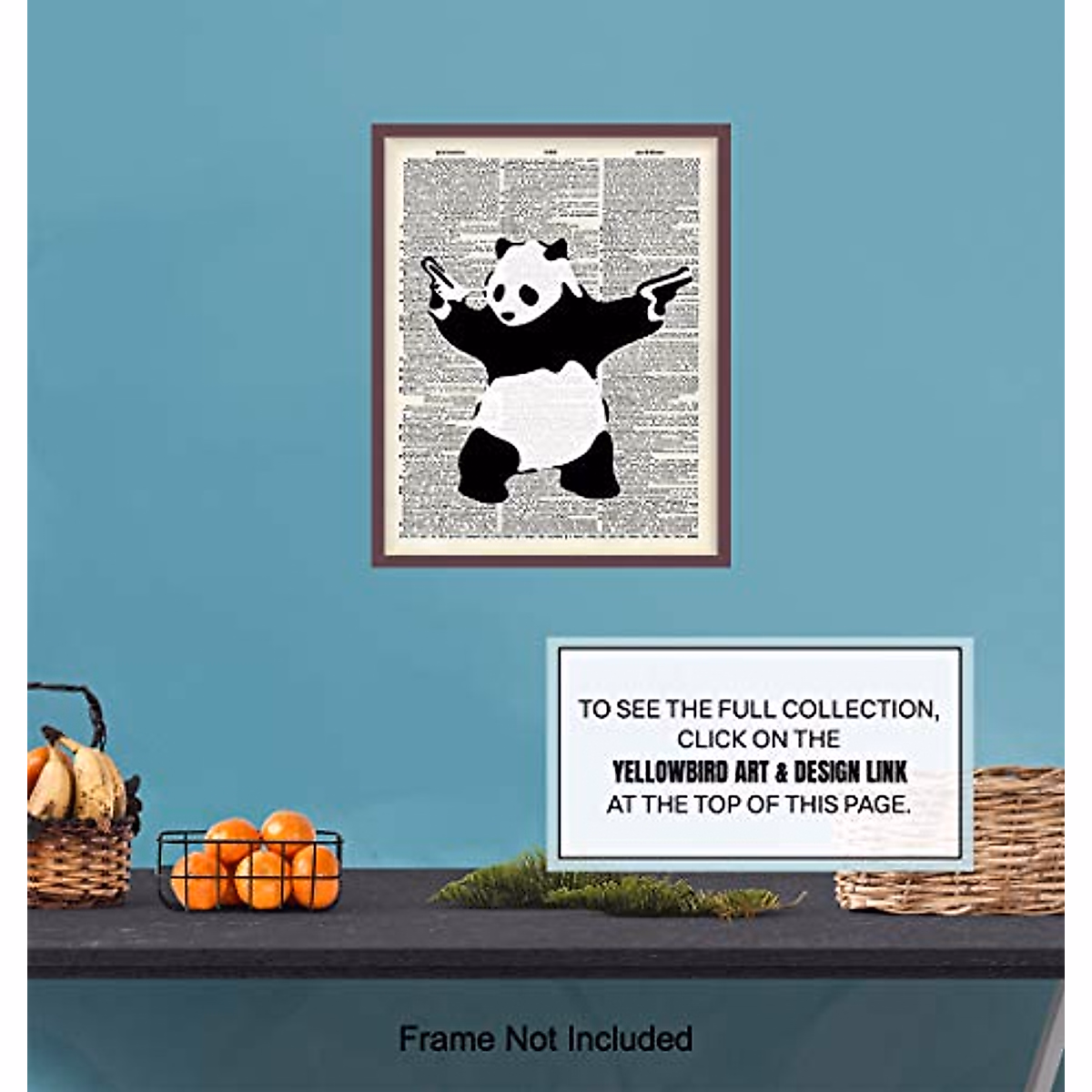 Banksy Shooting Panda Poster - 8x10 Graffiti Wall Art, Home Decor, Decoration - Cool Urban Street Art for Bedroom, Apartment, Living Room - Gift for Men, Boys, Teens, Guns or Firearms Fans -UNFRAMED