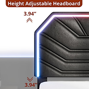 LIKIMIO Twin Bed Frames with Lighted Headboard, Upholstered Modern Cama Twin Platform Bed with Heavy Duty Supports, No Box Spring Need, Noise Free, Easy Assembly, Black