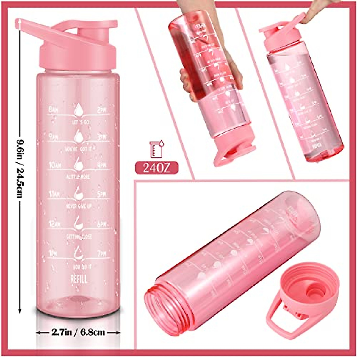 Rtteri 16 Pcs 24 oz Water Bottles Leakproof Water Bottle Clear Water Bottles for Summer Women Men Sports Travel Outdoor Gym Gift(Elegant Color)