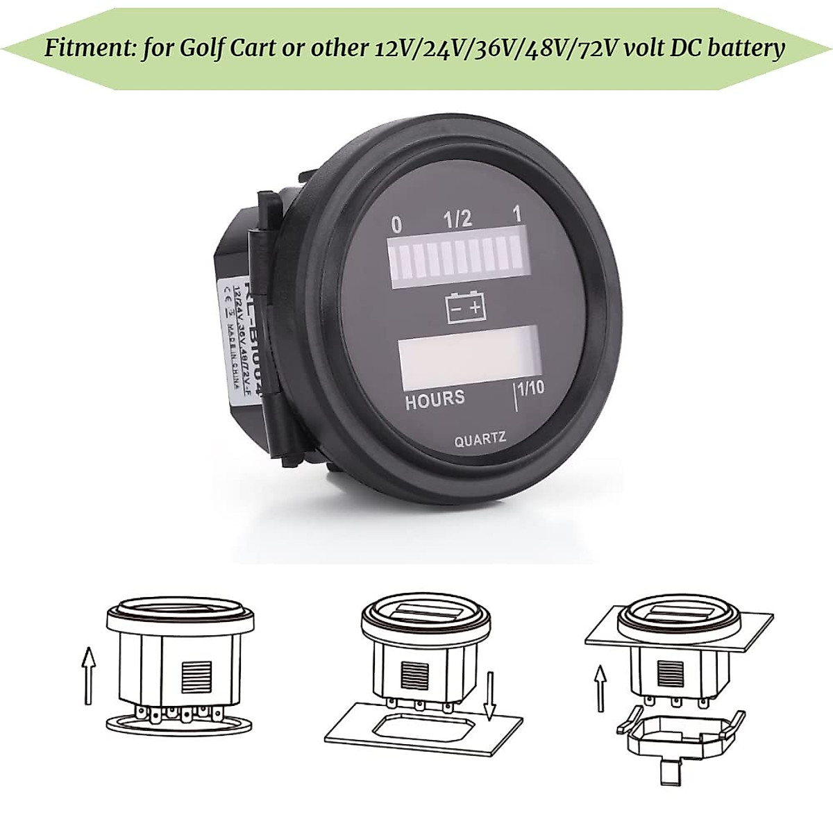 KIMISS 12V/24V/36V/48V/72V LED Digital Battery Indicator Gauge with Hour Meter for Golf Cart + Battery Meter Battery Indicator Battery Gauge LED Battery Indicator Battery Indicator H
