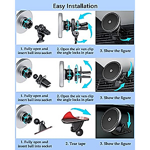 KOWUSU 15W Compatible for MagSafe Car Mount Charger, Magnetic Wireless Car Charger, Fast Charging Auto-Alignment Air Vent Phone Holder for iPhone 14/13/12/Pro/Max/Mini/MagSafe Case