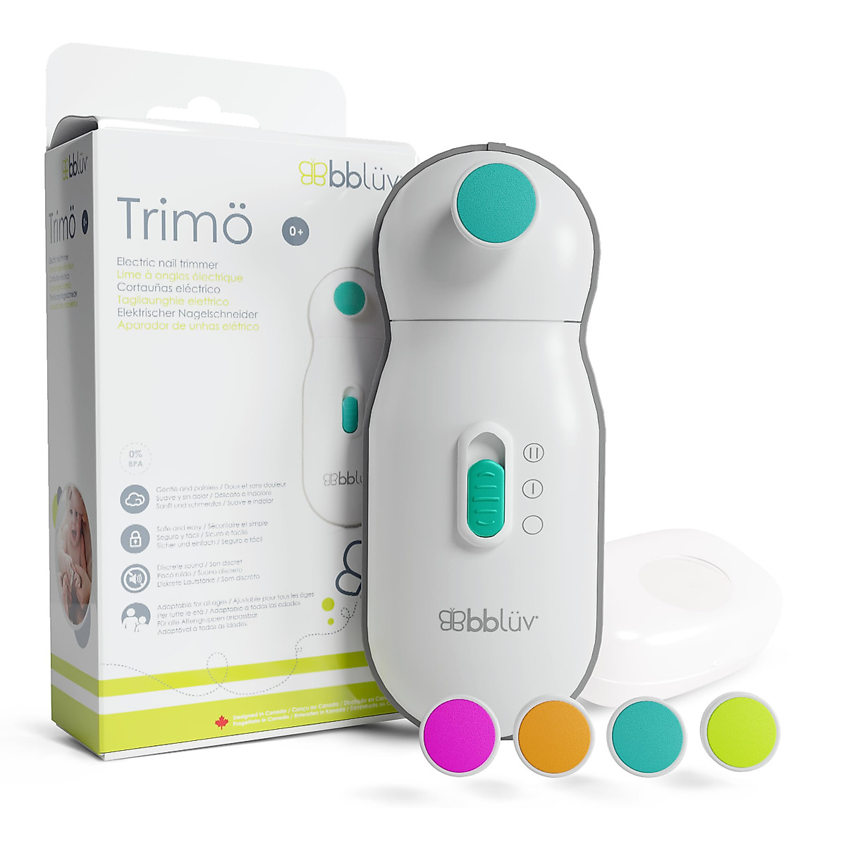 bblüv - Trimö - Baby Nail Trimmer Electric - Baby Nail File for Newborn and Toddler (0 to 12 Months+), Gentle and Quiet Fingernail and Toenail Clippers, Original Trimo Kit (Pack of 1)