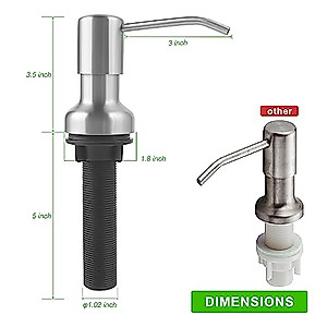 Soap Dispenser for Kitchen Sink, Sink Soap Dispenser with Longer Threaded Shaft Shank, 47" Extension Tube Connects Directly to Dish Soap Container, Wider Pump Head Base （Brushed Nickel）