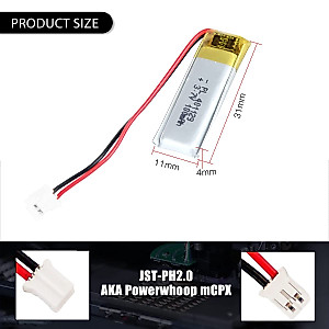 AKZYTUE 3.7V 100mAh 401129 Lipo battery Rechargeable Lithium Polymer ion Battery Pack with JST Connector