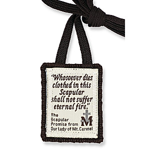 Pack of 2 - Scapulars Catholic Necklace (Traditional Brown Wool, Double Stitched) Our Lady Of Mount Carmel and Saint Simon Stock - Made in the USA