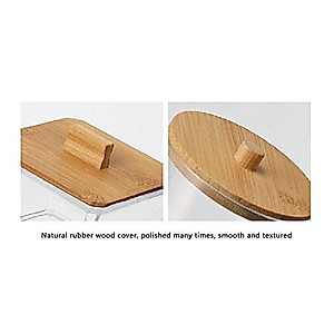 Yuema Clear Acrylic Cotton Pads Holder with Wooden Lid, Cotton Balls Swab Holder Container, Q-tip Dispenser Organiser Makeup Pad Box, Cosmetic Storage Case Bathroom