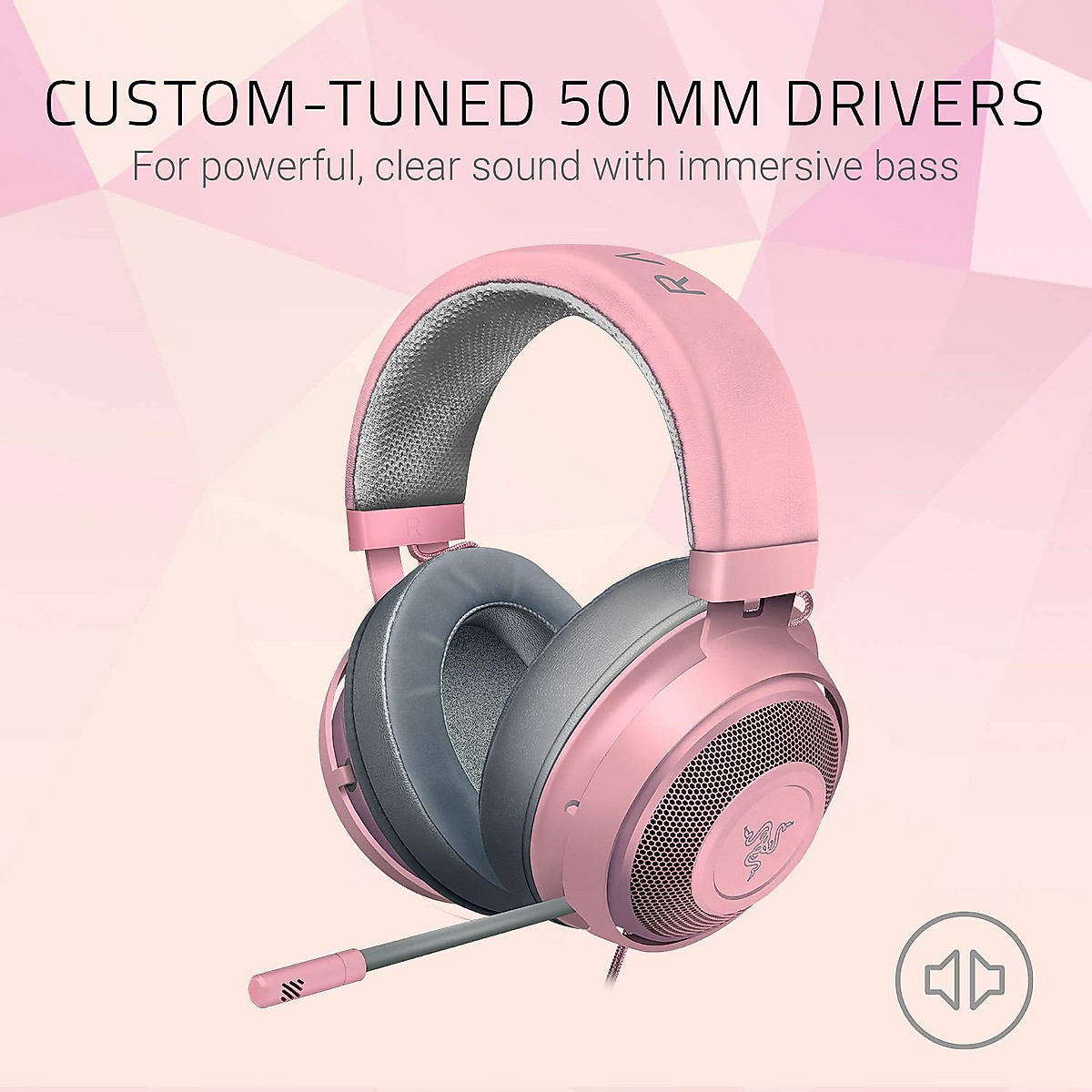 Razer Kraken Gaming Headset: Lightweight Aluminum Frame, Retractable Noise Isolating Microphone, For PC, PS4, PS5, Switch, Xbox One, Xbox Series X & S, Mobile, 3.5 mm Audio Jack - Quartz Pink