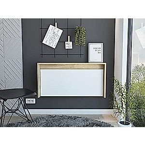 Tuhome London 20-inch Tall Wall-Mounted Floating Desk, Light Oak/White