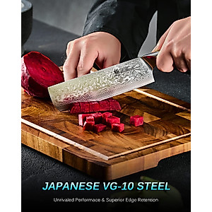 KYOKU Gin Series Nakiri Knife, 7" Vegetable Knife, Japanese VG10 Damascus Stainless Steel Kitchen Knife with Silver Ion Blade G10 Handle & Mosaic Pin, Professional Chef Knife for Veg Fruit Meat