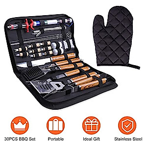 Grilling Accessories BBQ Grill Tools Set, 30Pcs Grilling Utensils Tool Gift Set for Kitchen, Camping, Kitchen, Backyard Barbecue with Tongs Spatula Thermometer Meat Injector Carry Bag