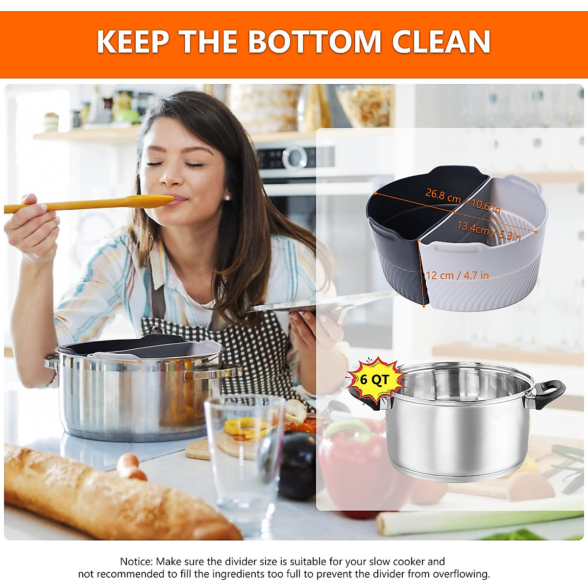 Lineware Slow Cooker Divider Liners for 6-8 QT Crockpot, Silicone Reusable Compatible for Crock Pot Liners Divider Inserts,Dishwasher Safe, Oval Shape,Leakproof & Easy Clean，BPA Free(Upgraded Thicker)