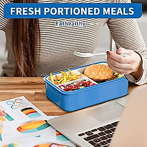 Bento Lunch Box for Kids, 1400 ML Bento Box Adult Lunch Box for Men Women with Cutlery & Salad Dressing Container To Go, Leak-Proof Meal Prep Container for Work School Travel, No BPA, Microwave Safe