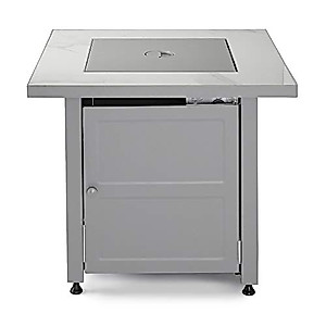 Endless Summer 30 Inch Square Outdoor 50,000 BTU LP Gas Fire Pit Table with Steel Mantel, Slate Finish, and Black Fire Glass, Gray