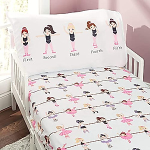 EVERYDAY KIDS Toddler Fitted Sheet and Pillowcase Set -Born to Dance Ballerina- Soft Microfiber, Breathable and Hypoallergenic Toddler Sheet Set