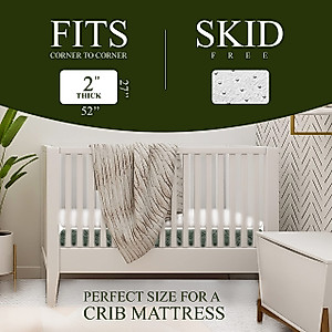 Modera Baby Crib Topper | Organic Cotton Mattress Pad for Standard Baby Crib & Toddler Bed with Washable Waterproof Protector Cover, Soft Ventilated Foam Padding & Nonslip Gripped Bottom | 52”x27”x2”