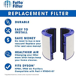 Fette Filter - Premium Air Purifier Filter Replacement Compatible with Dyson HP06, HP09, TP06, TP09, PH01, PH02, PH03, PH04, HP07, TP07 (Part No.970341-01 & 965432-01) - Pack of 1