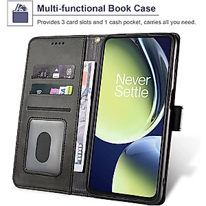 for OnePlus Nord N30 Case and Tempered Glass Screen Protector, PU Leather Flip Cover Wallet Phone Case Protector [Full Protection] [Card Slots] [Kickstand] for OnePlus Nord CE 3 Lite 5G, Black